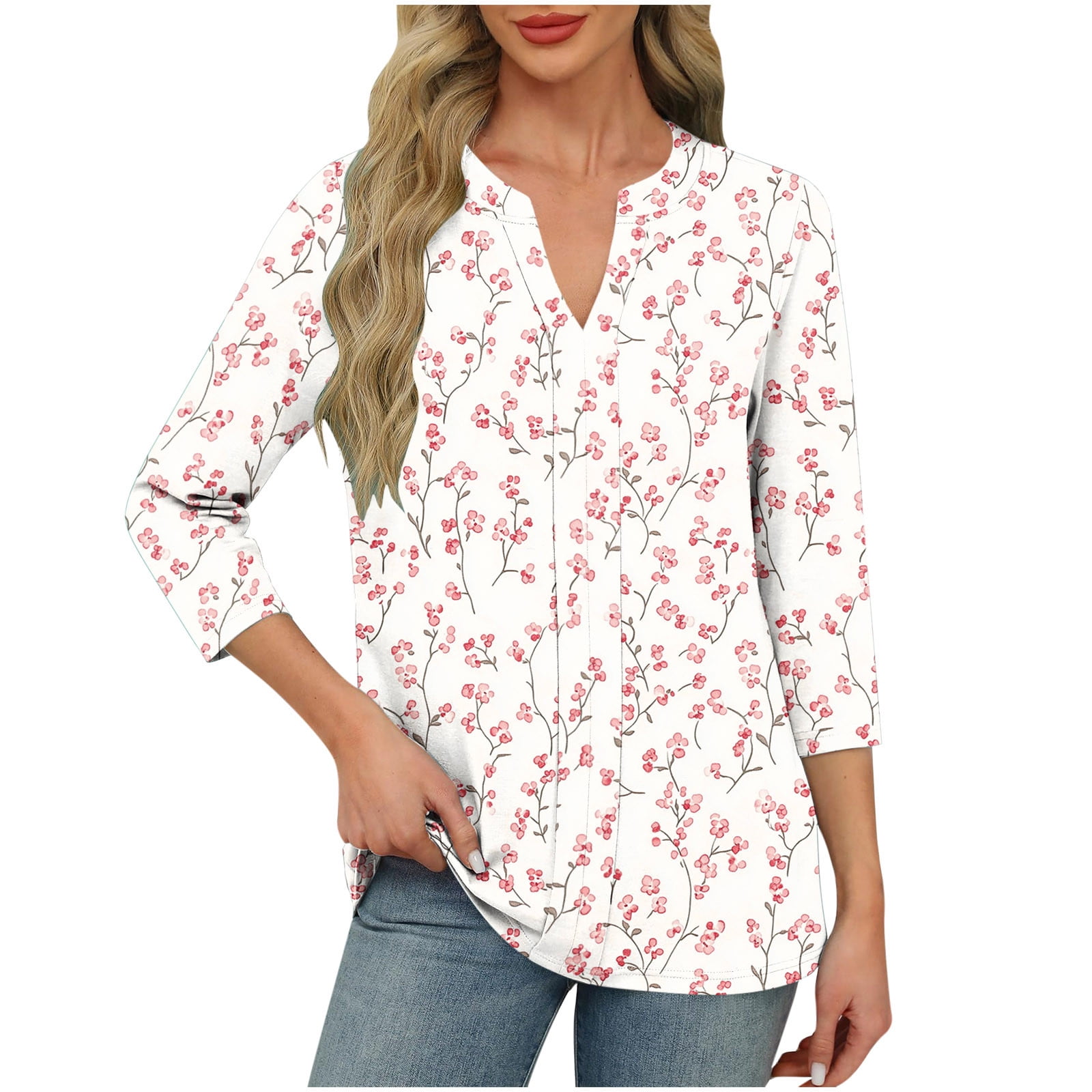 CYMMPU Summer Fashion Shirts V Neck Blouses for Women Dressy Casual ...