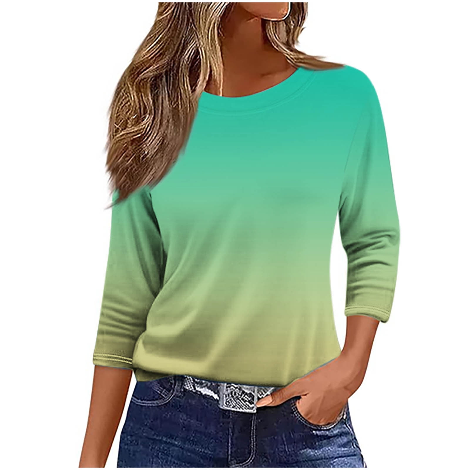 CYMMPU Women's Casual Gradient Color Flowy Blouse 3/4 Length Sleeve ...