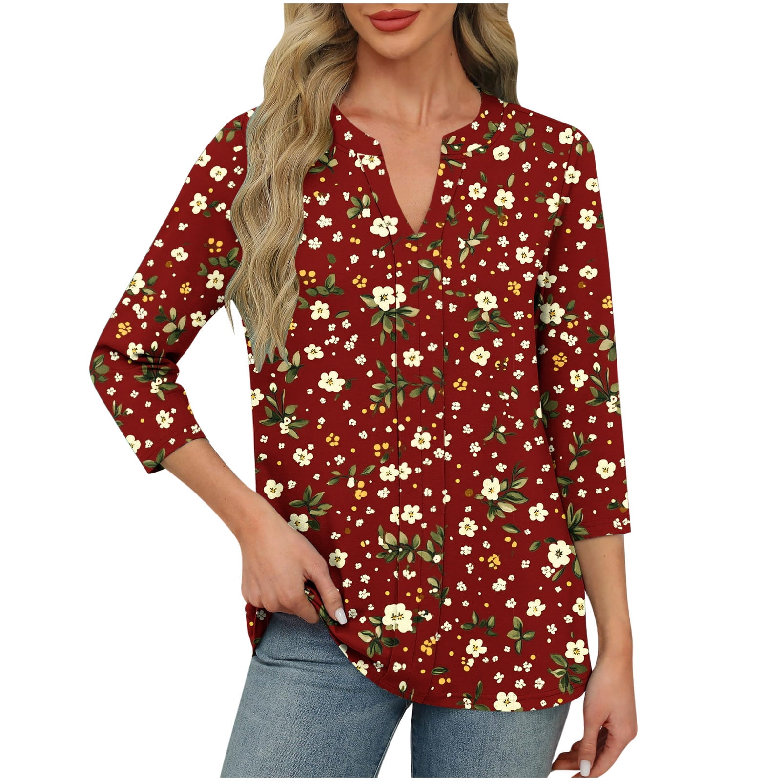 CYMMPU Women's Elegant Blouse Trendy Tunic Tops Shirts Casual Floral ...