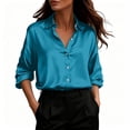 CYMMPU Women's Elegant Satin Collared Button-Down Shirt, Long Sleeve ...