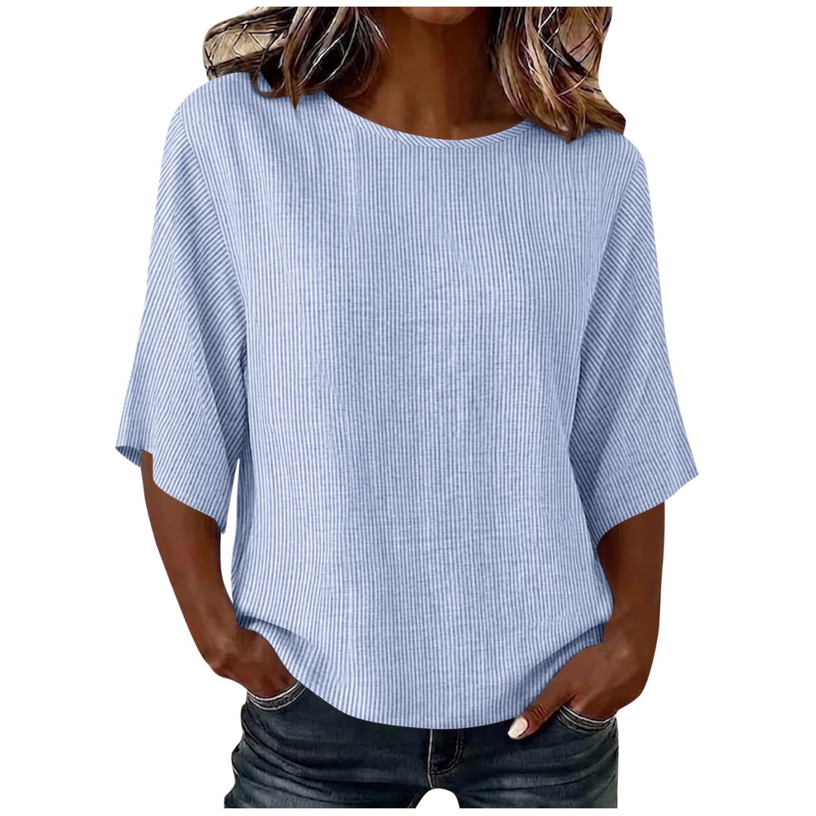 CYMMPU Women's Ribbed Waffle Knit Dolman Sleeve T-Shirt, Crew Neck ...