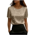 CYMMPU Women's Satin Blouse with Exquisite Pearl Embellishment, Short ...