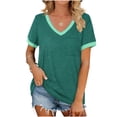 CYMMPU Women's Summer Color-Block V-Neck T-Shirt, Short Sleeve with ...