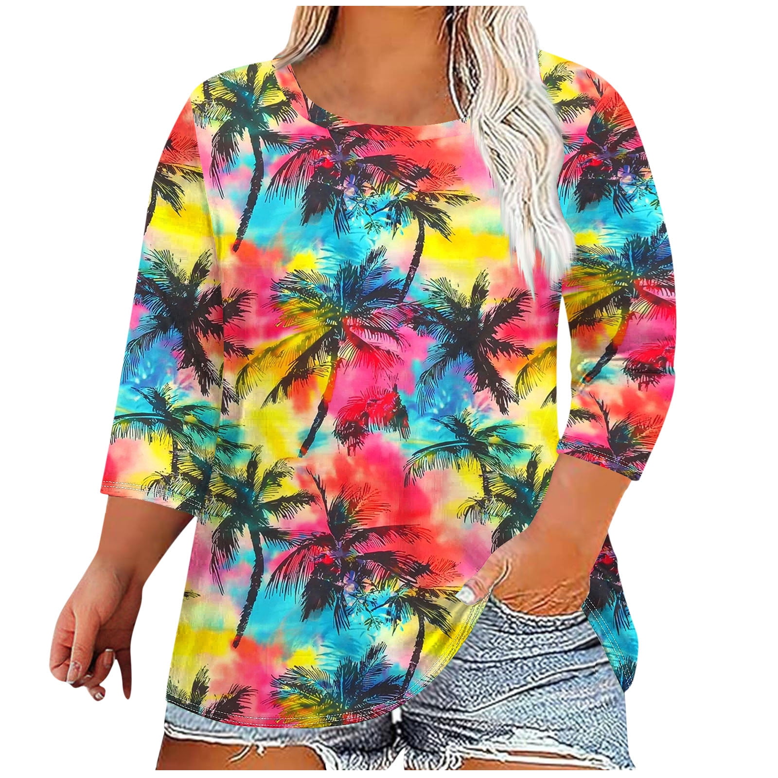 CYMMPU Women's Summer Fall Trendy Tunic Tops Casual Floral Printed 3/4 ...