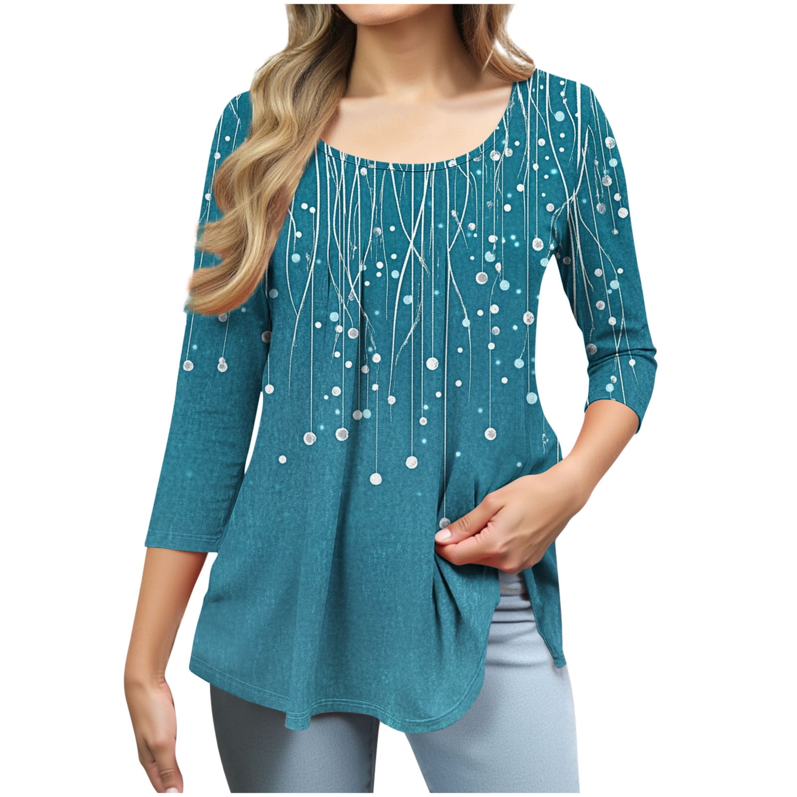 CYMMPU Women's Summer Fall Trendy Tunic Tops Casual Floral Printed 3/4 ...