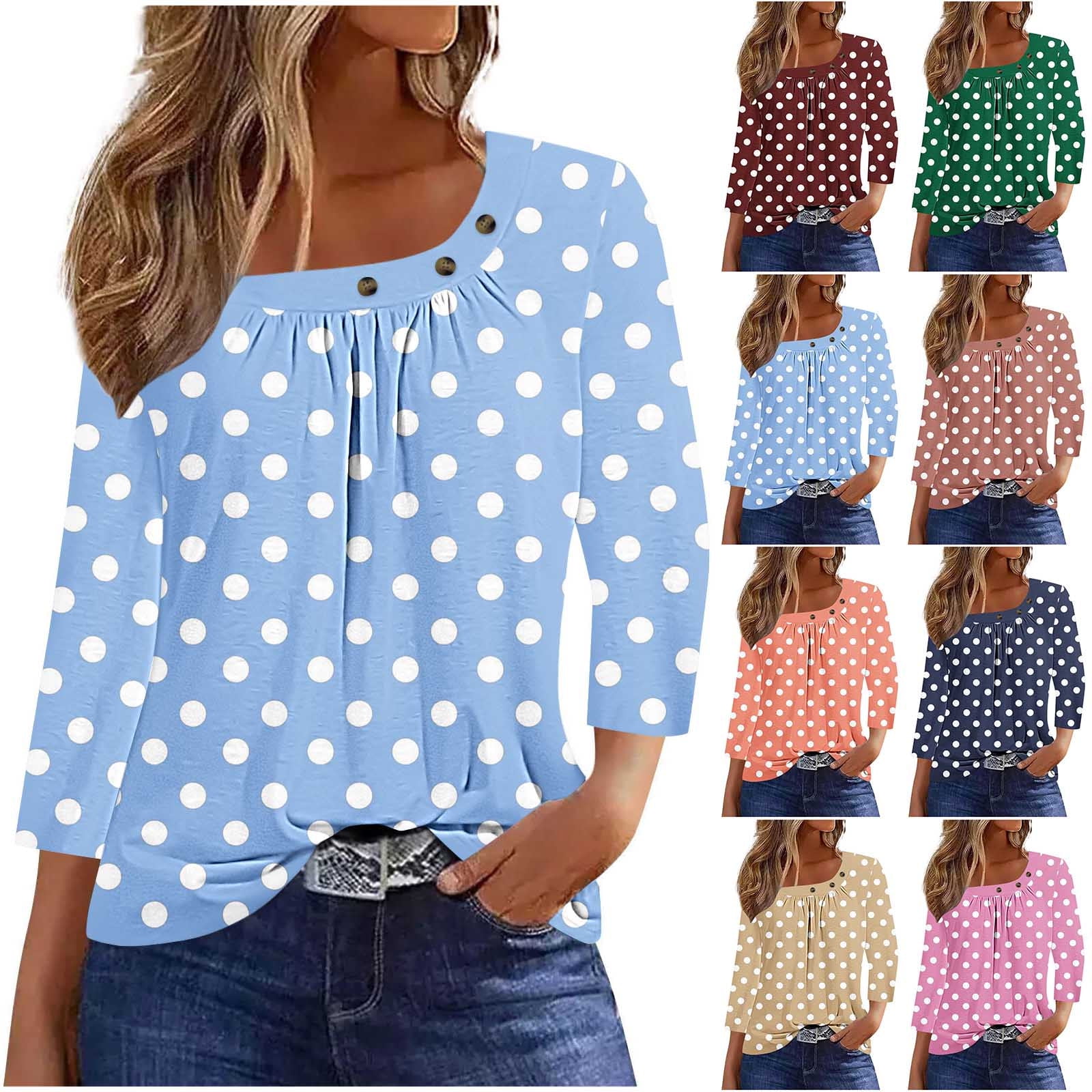 CYMMPU Women's Summer Fall Tunic Tops Vintage Basic Tees Floral Printed ...