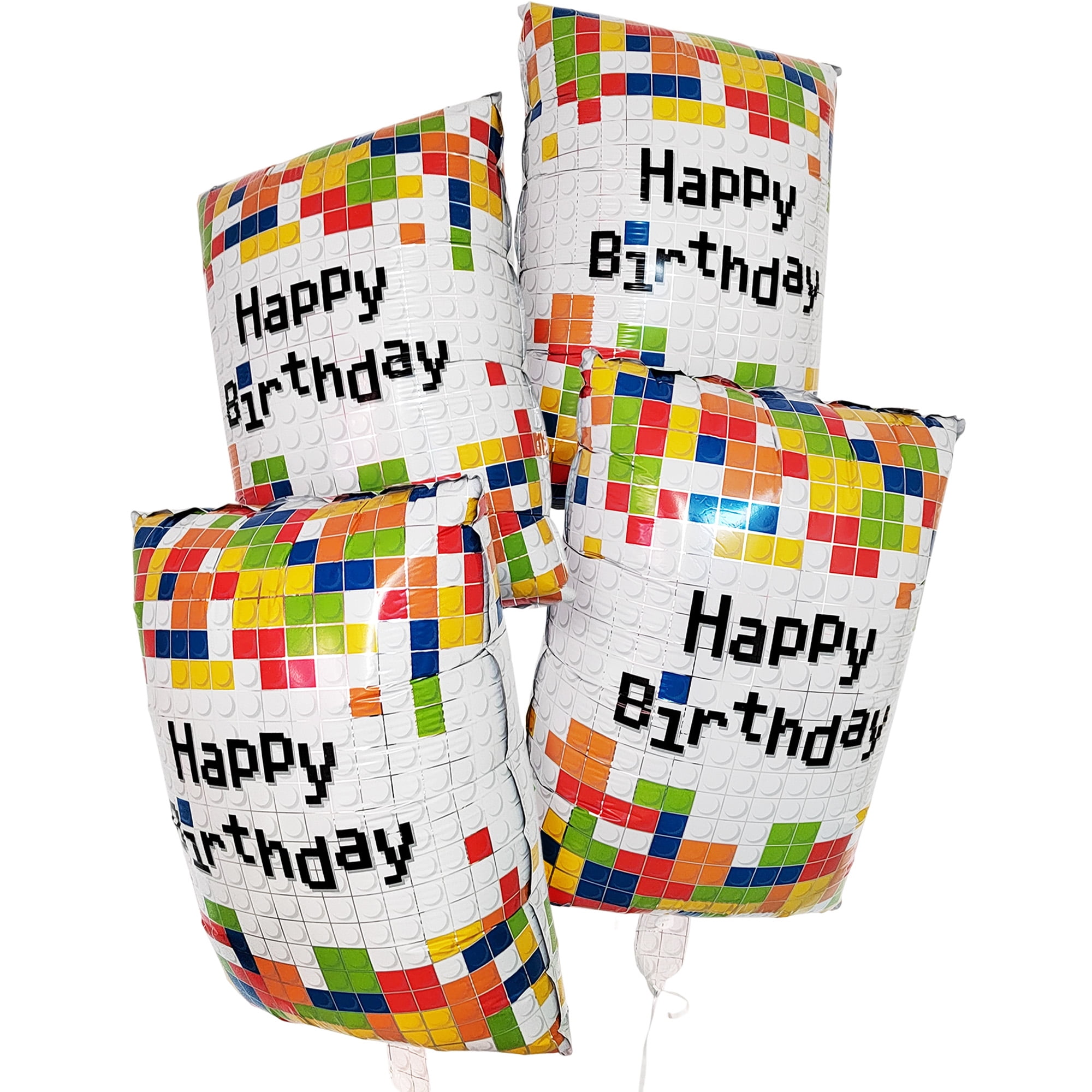 CYMYLAR Happy Birthday Building Block Balloons - Multicolor Pixel Foil ...