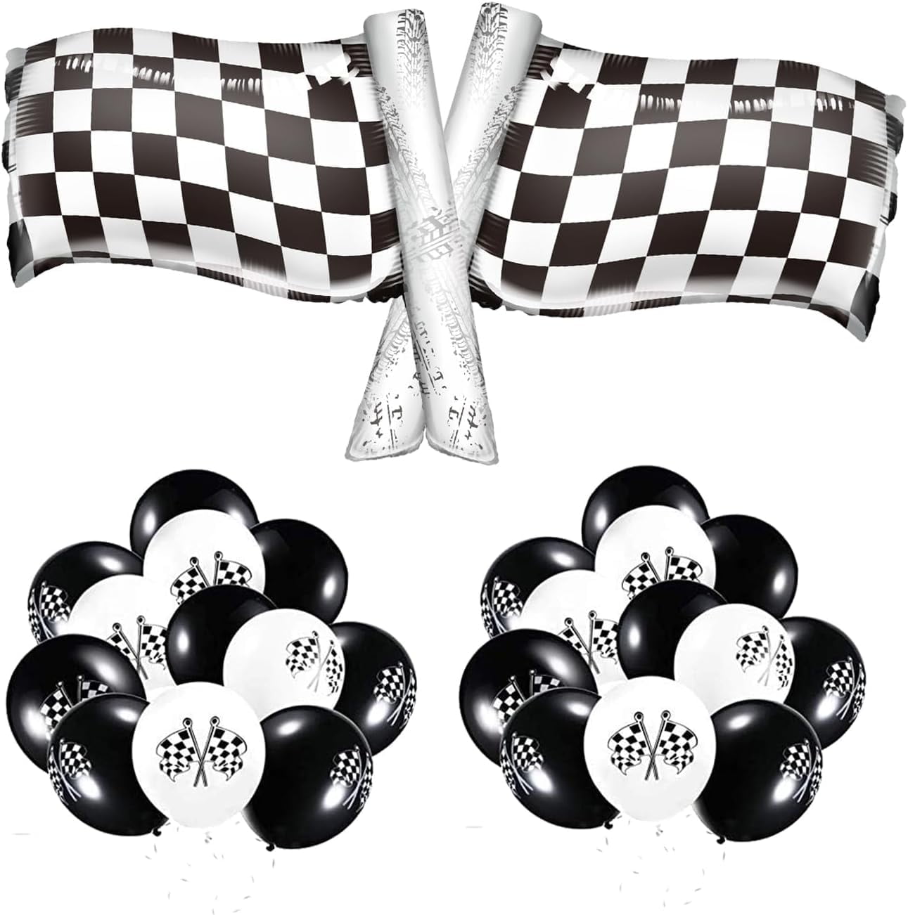 CYMYLAR Mylar Flag Balloons Black and White Checkered Racing Car Party ...