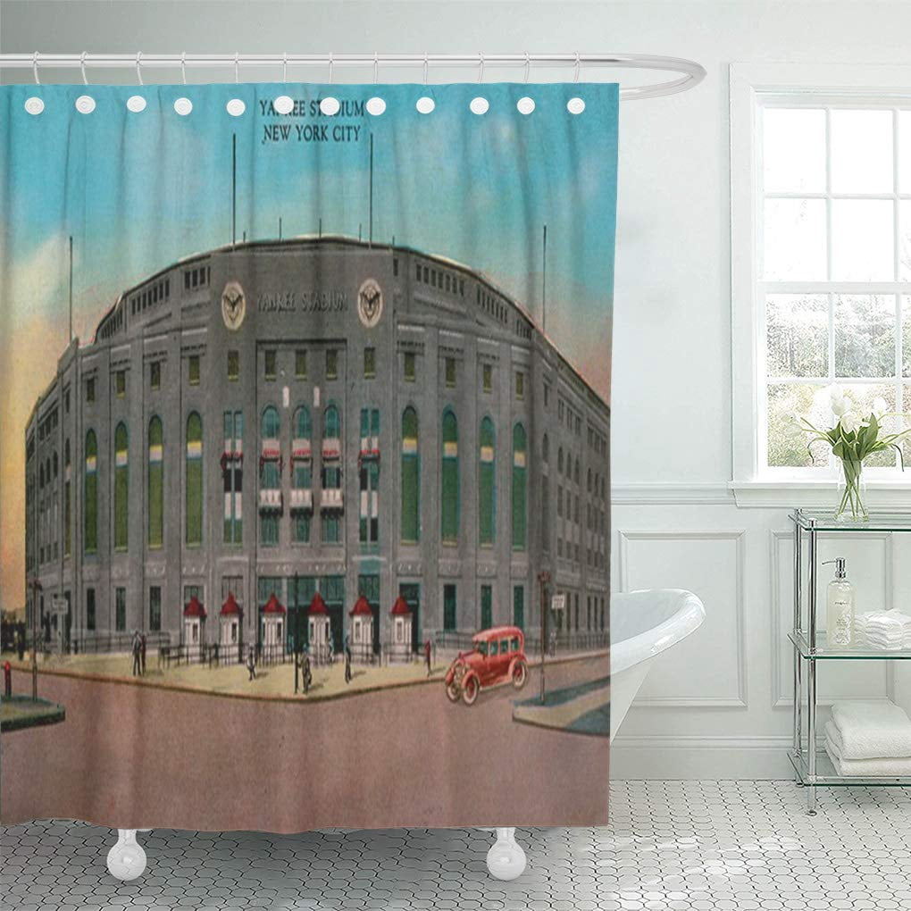 CYNLON Baseball Yankee Stadium Vintage York Bathroom Decor Bath Shower ...