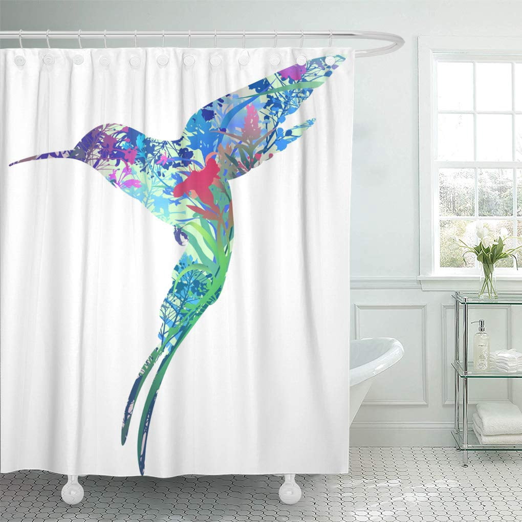 CYNLON Black Abstract Silhouette of Colibri in Tropical Flowers Grass ...