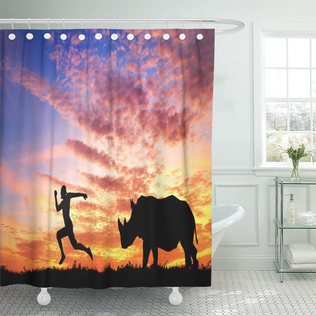 CYNLON Black Man Running Away from Rhino at Sunset Bathroom Decor Bath ...