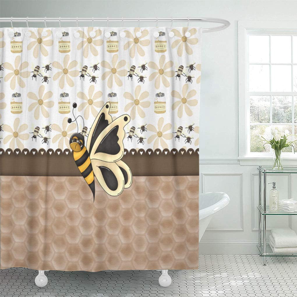 CYNLON Brown Bees Honey Bee Encounter Pots Comb Queen Boarder Bathroom ...