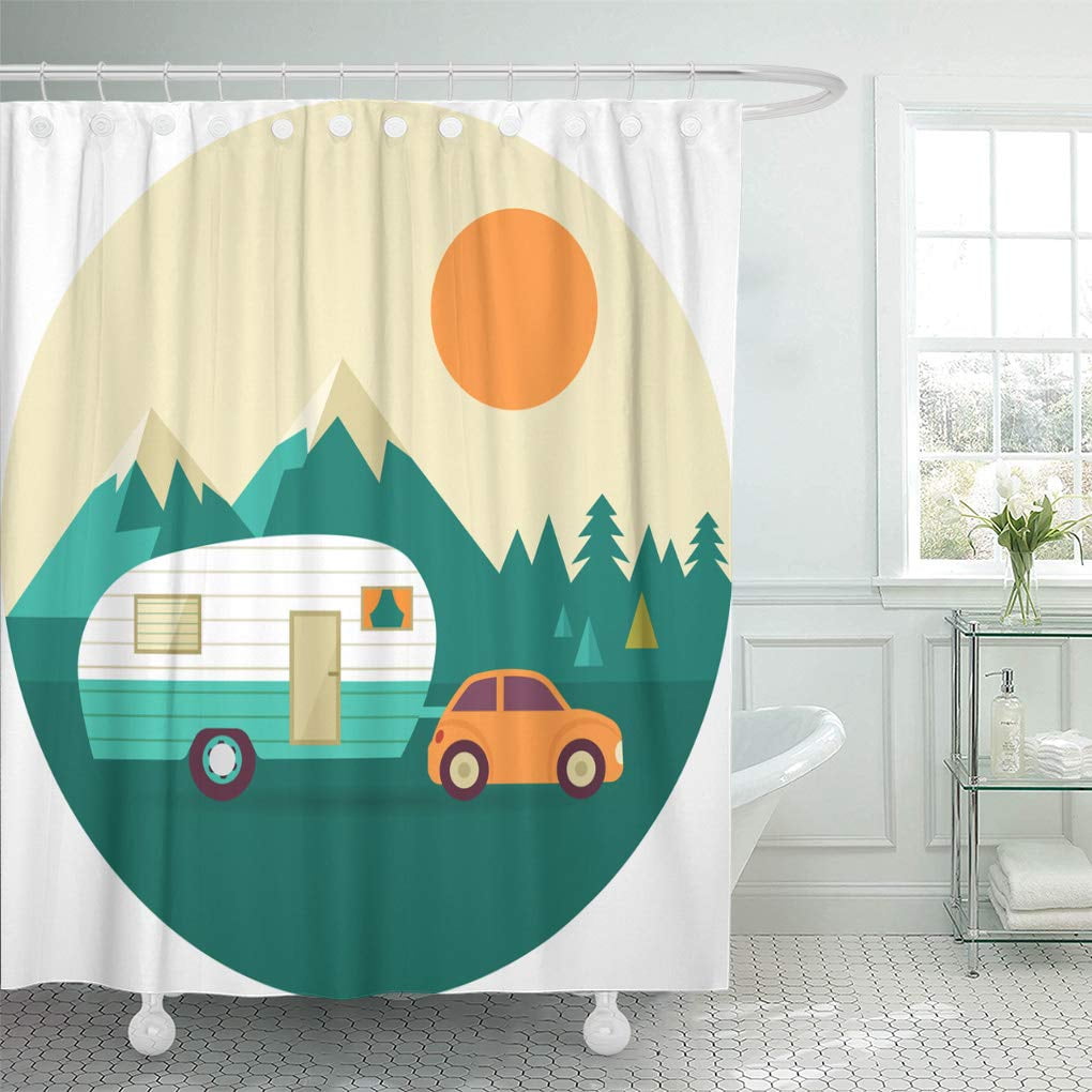 CYNLON Caravan Vintage Nature Forest Mountains and Camper Car Trailer ...