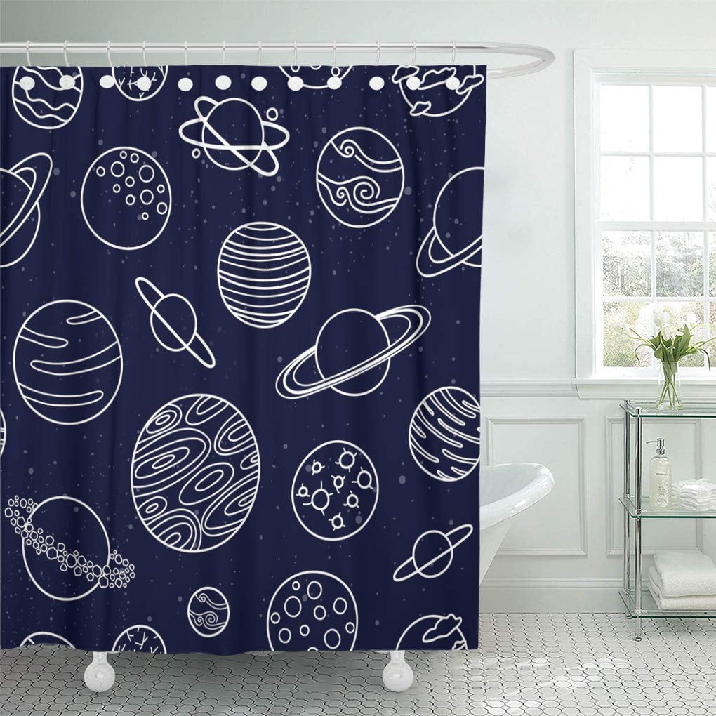 CYNLON Cartoon Blue Outline Space Planets Pattern Alien Cosmic Cosmo ...