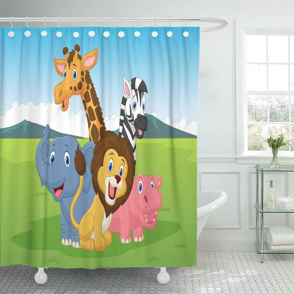 CYNLON Colorful Character Happy Cartoon Safari Zoo Scene Bathroom Decor ...