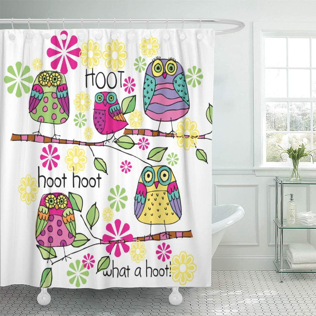 CYNLON Colorful Hoot Hootie Owl Cute Pretty Birds Flowers Bathroom ...