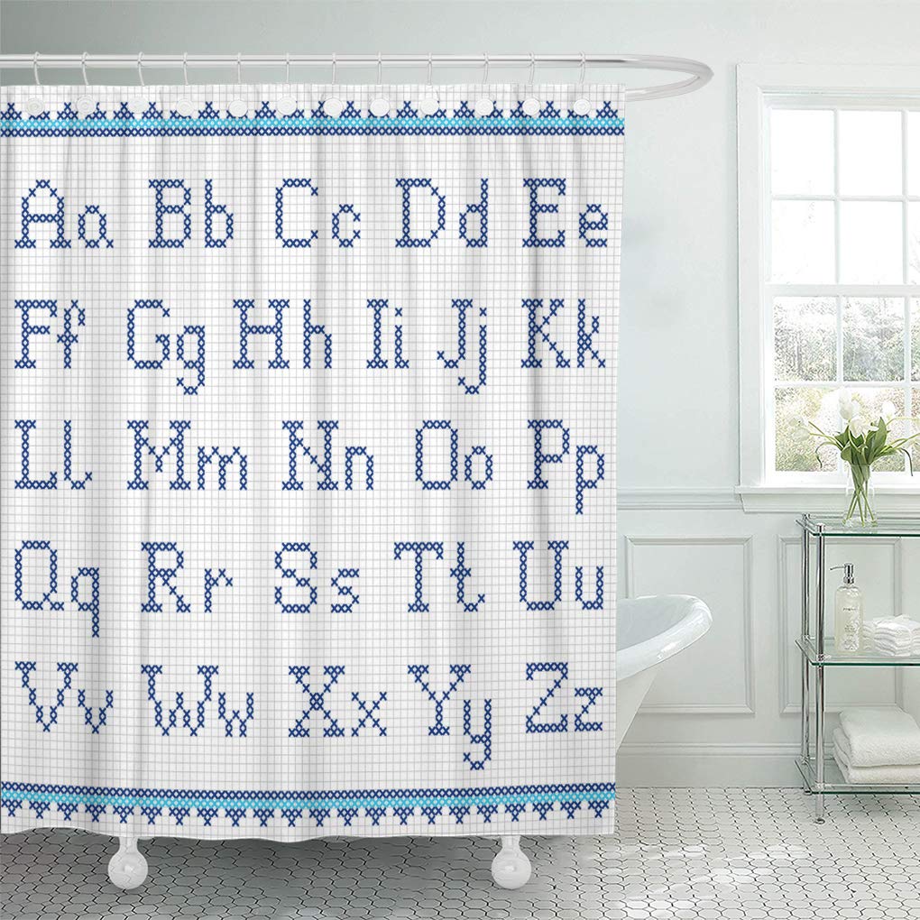 CYNLON Cross Blue Stitch Embroidered Alphabet Uppercase and Lowercase ...