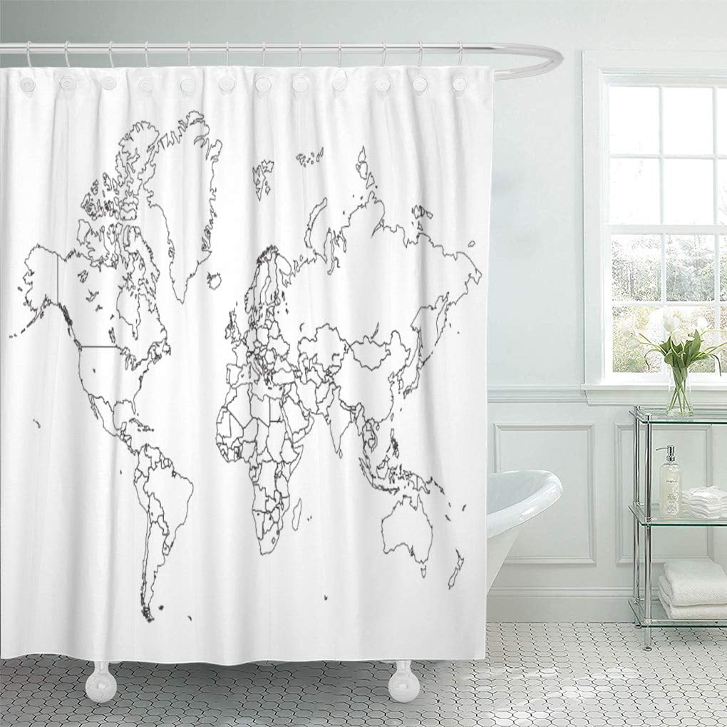 CYNLON Earth World Map Outline Outlines Countries Black White Geography ...