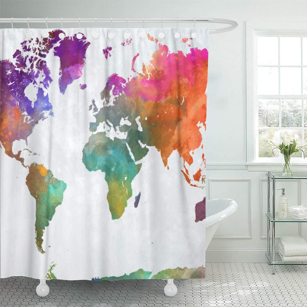 CYNLON Earth World Map in Geography Bathroom Decor Bath Shower Curtain ...