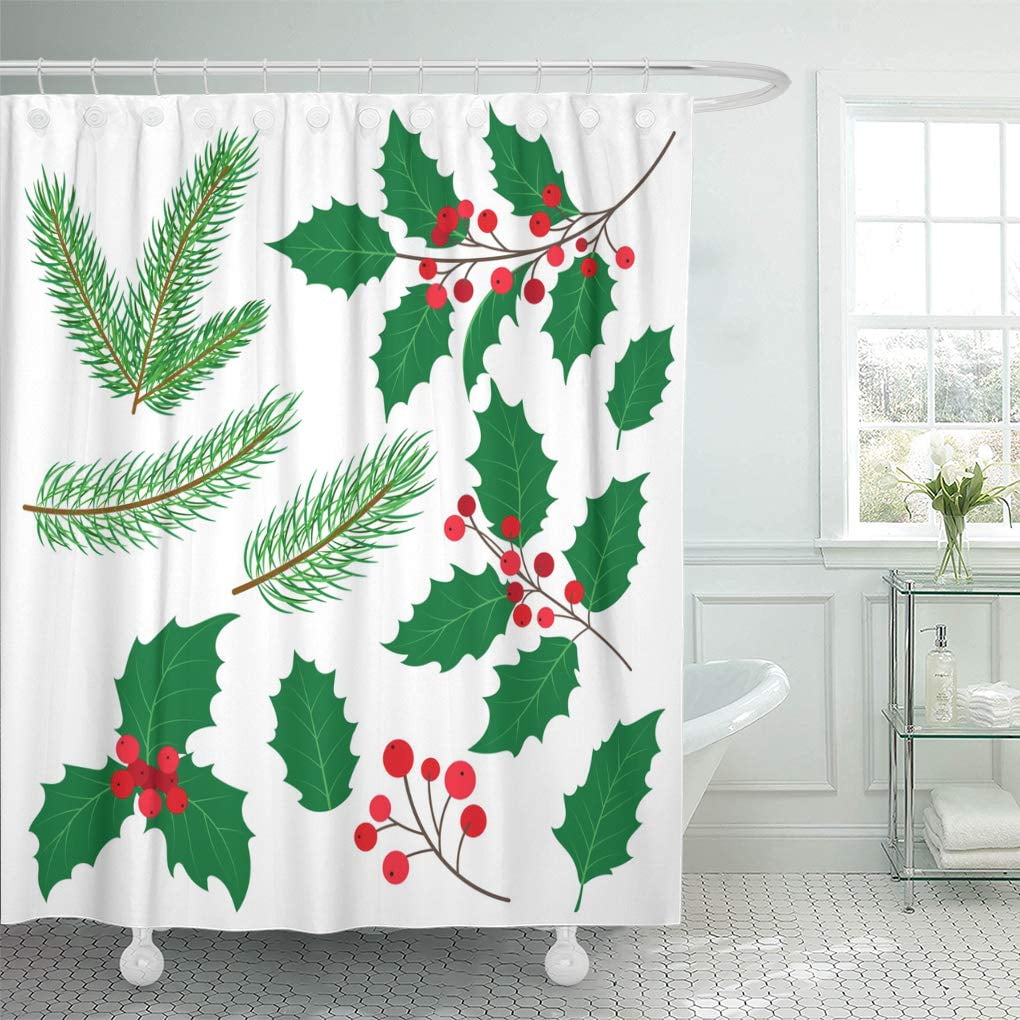 Cynlon Fir Tree And Mistletoe Branches Leaves Berries Christmas Flat