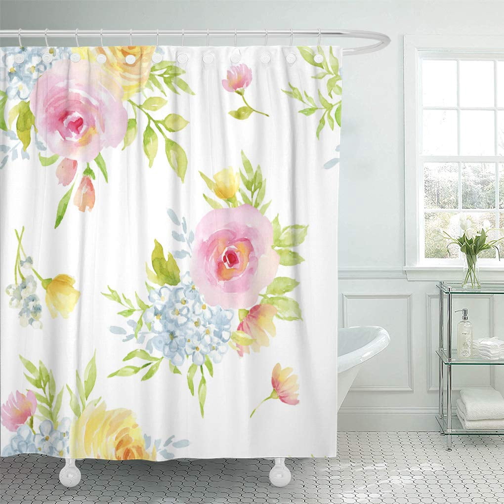 CYNLON Green Beautiful Watercolor Floral Vintage Roses in Pastel Colors ...