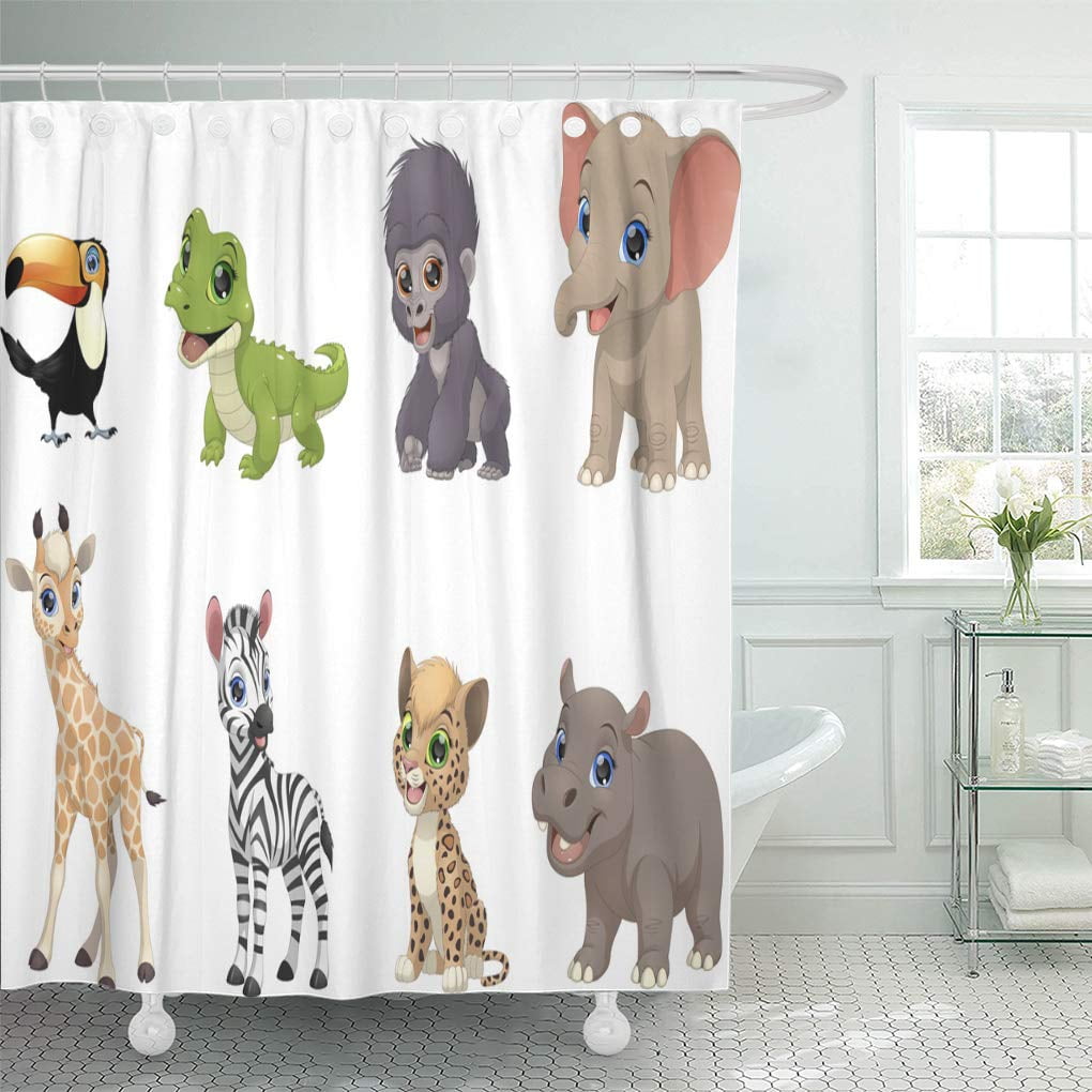 CYNLON Hippo Zebra of Funny Exotic on White Cartoon Bathroom Decor Bath ...