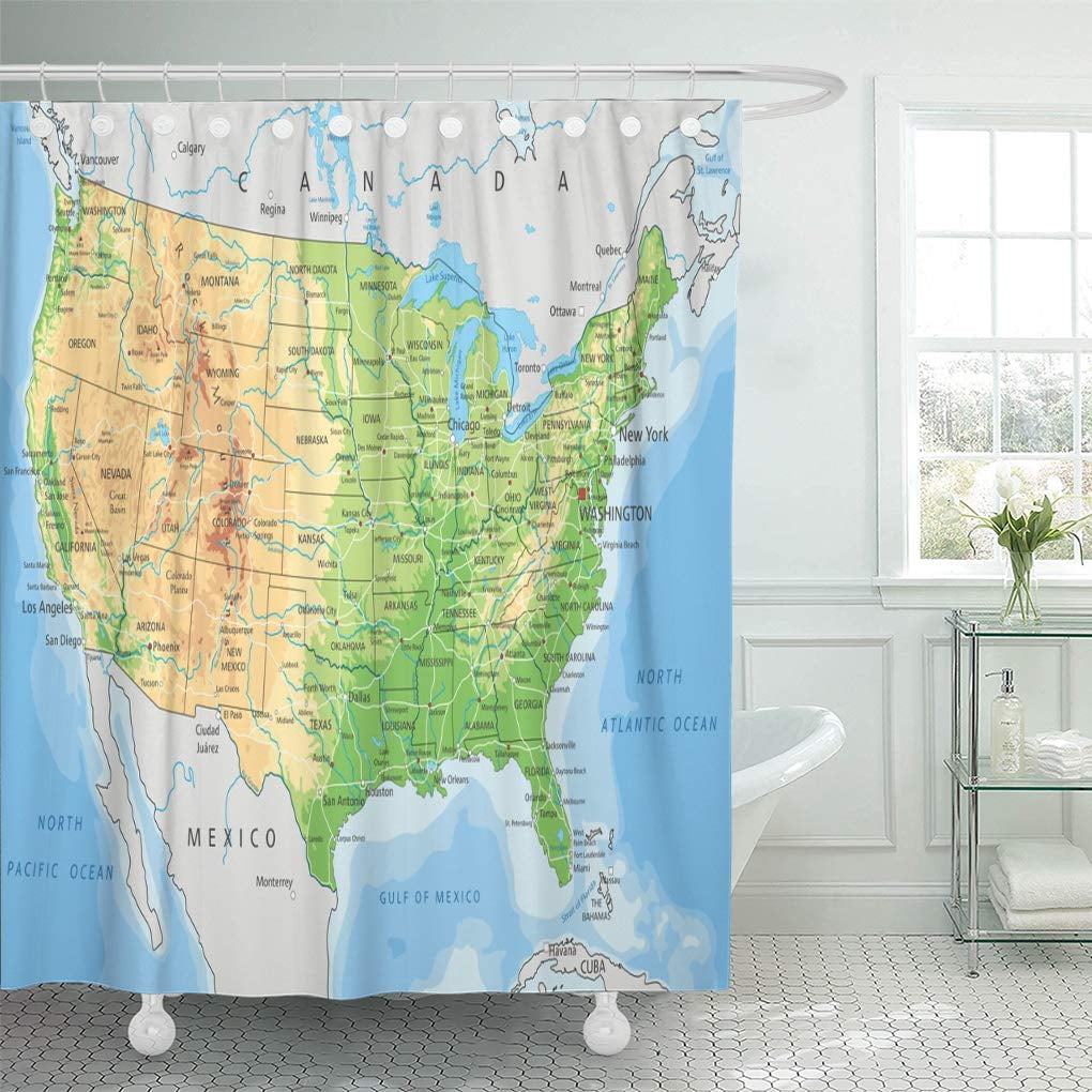 CYNLON North Detailed USA Physical Map Topographic Mountains Outline ...