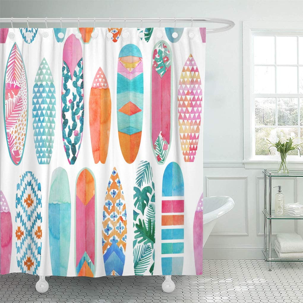 CYNLON Pink Blue Board Watercolor Surfboards Pattern Colorful Surf ...