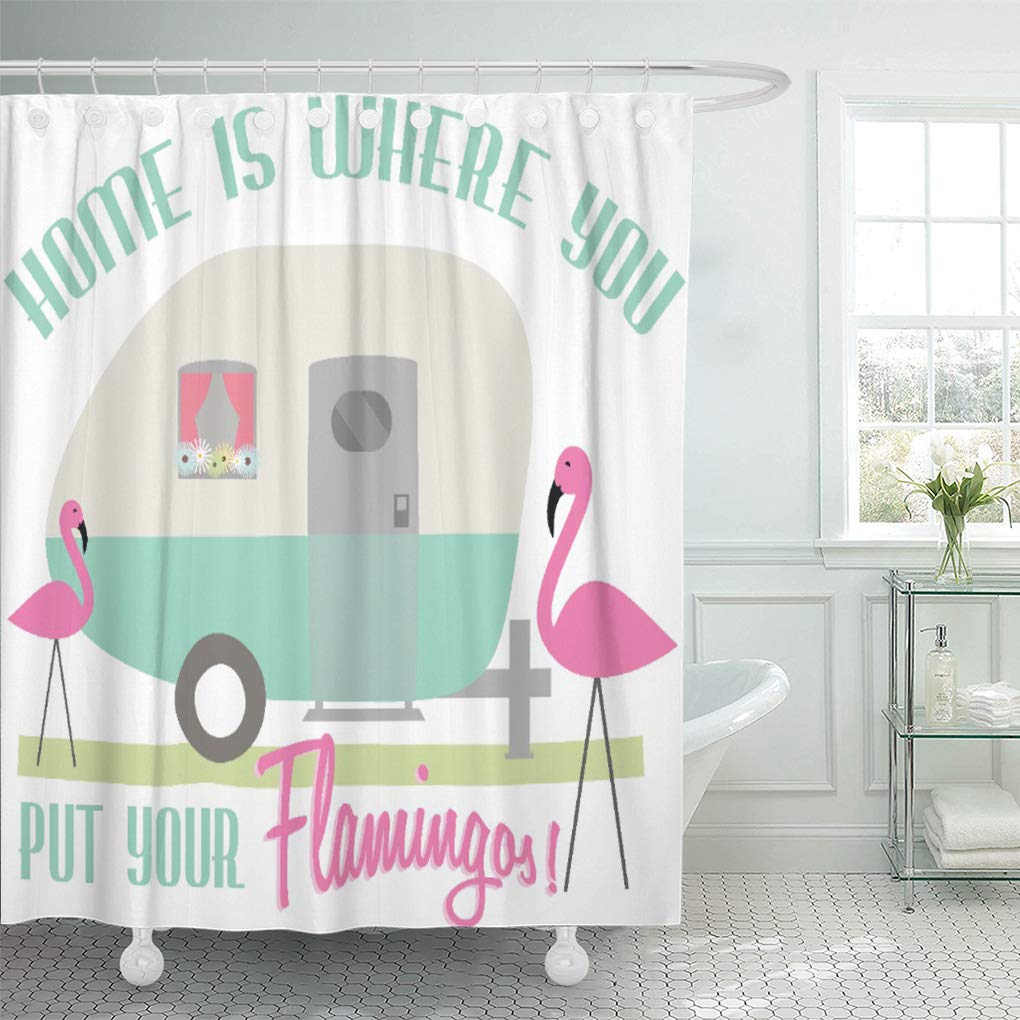 CYNLON Pink Trailer Home is Where You Put Flamingos Camper Bathroom ...
