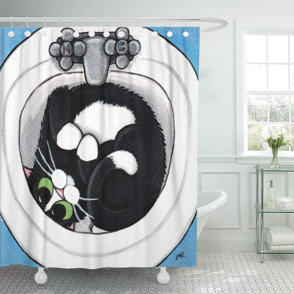CYNLON Tuxedo Tight V in Blue Cat Lover Sink Playful Bathroom Decor ...