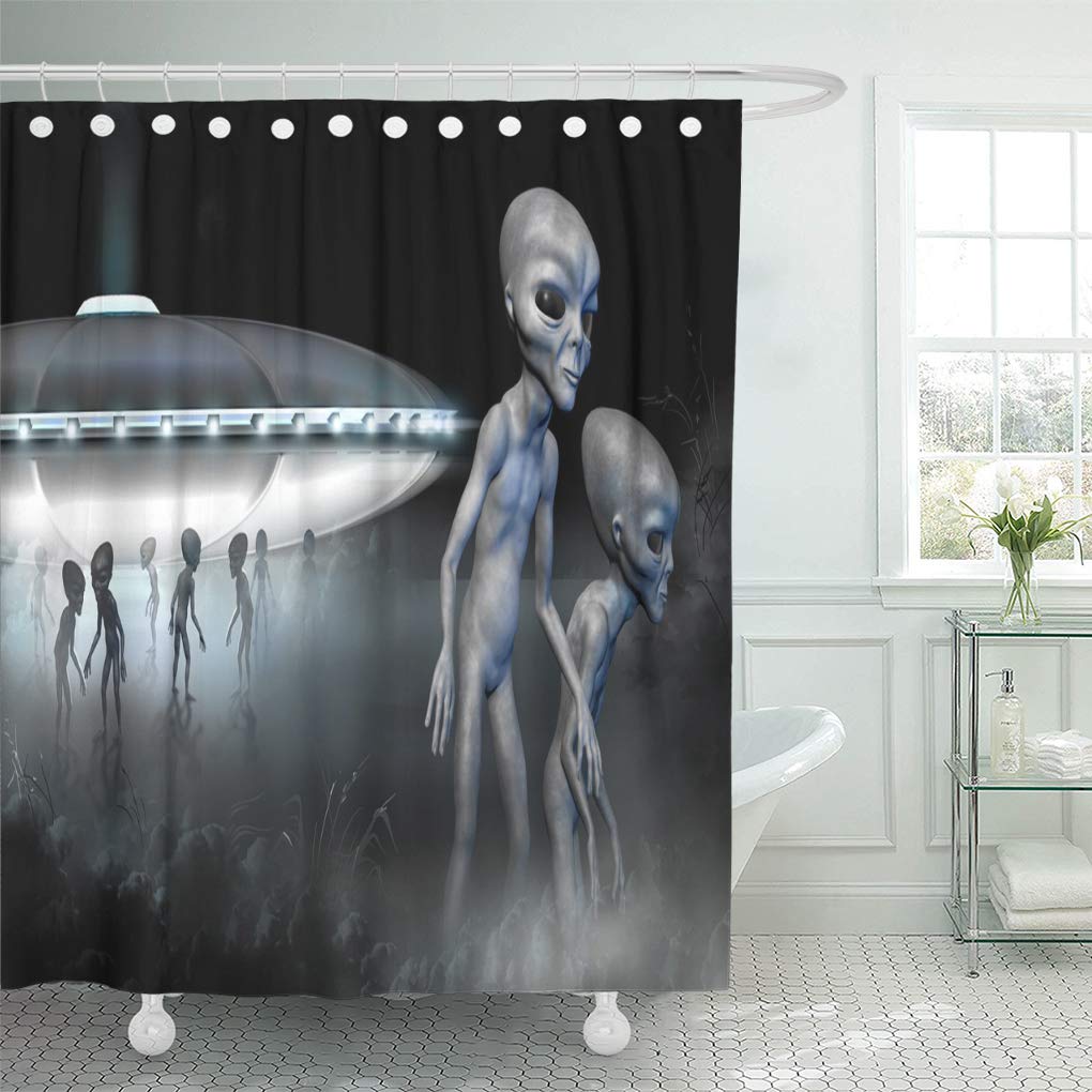 CYNLON UFO Flying Saucer and Two Grey Realistic Alien Bathroom Decor ...