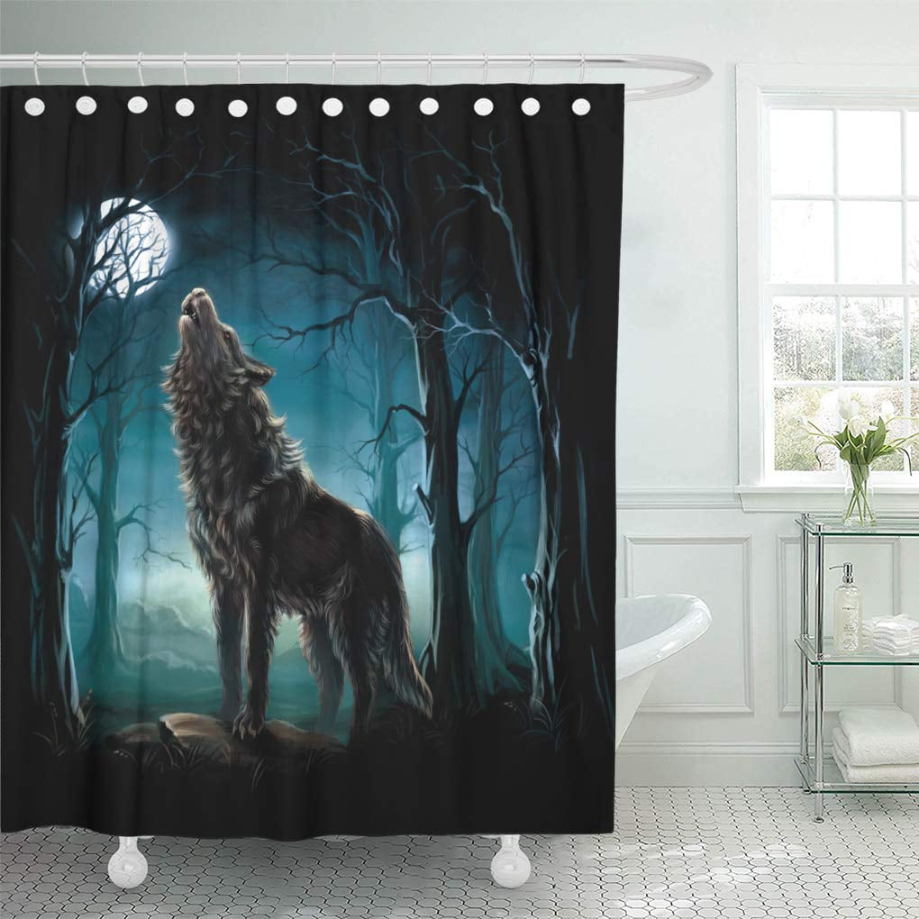 CYNLON Werewolf Wolf Moon Forest Silhouette Dusk Fairytale Night Tree ...