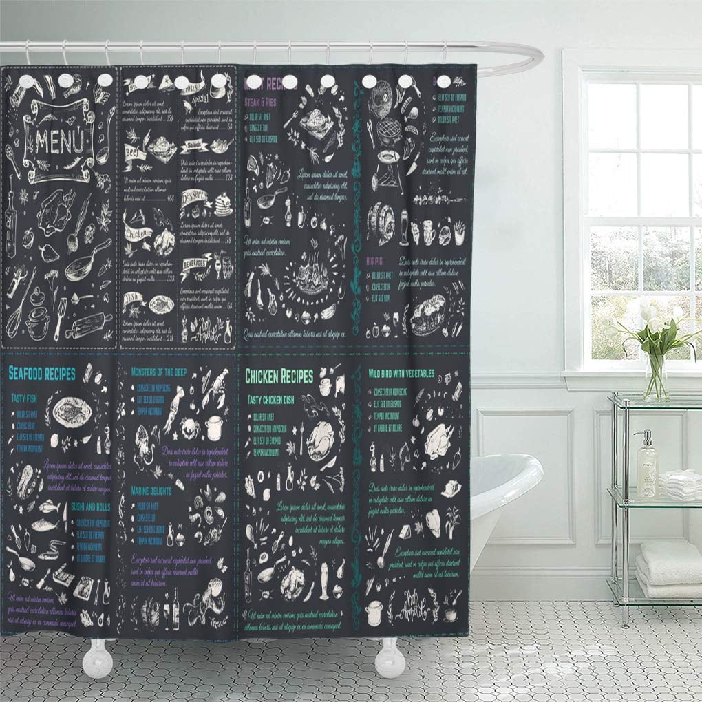 CYNLON White Sketches Food Meat Chicken Seafood Spices Cookware Chalk ...