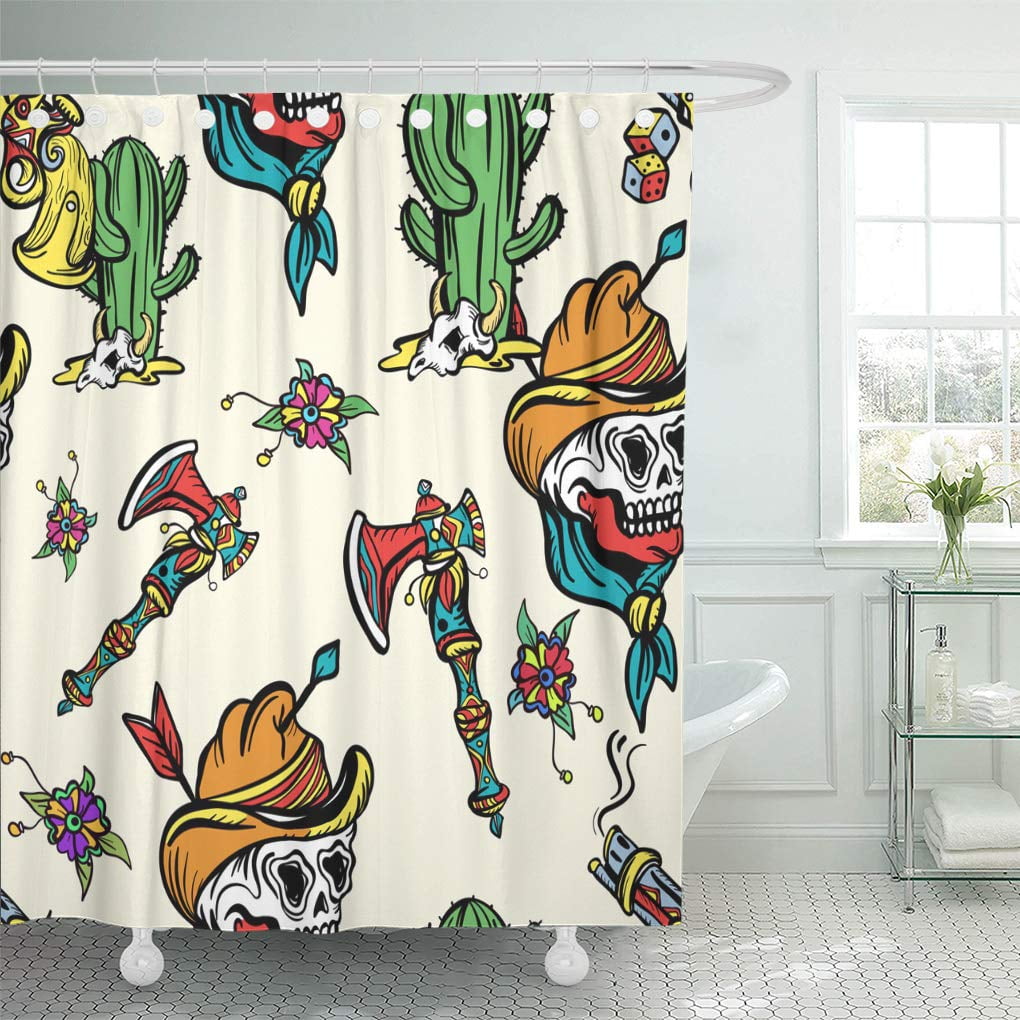CYNLON Wild West Old School Tattoo Western Cowboy Cactus Guns Bathroom ...