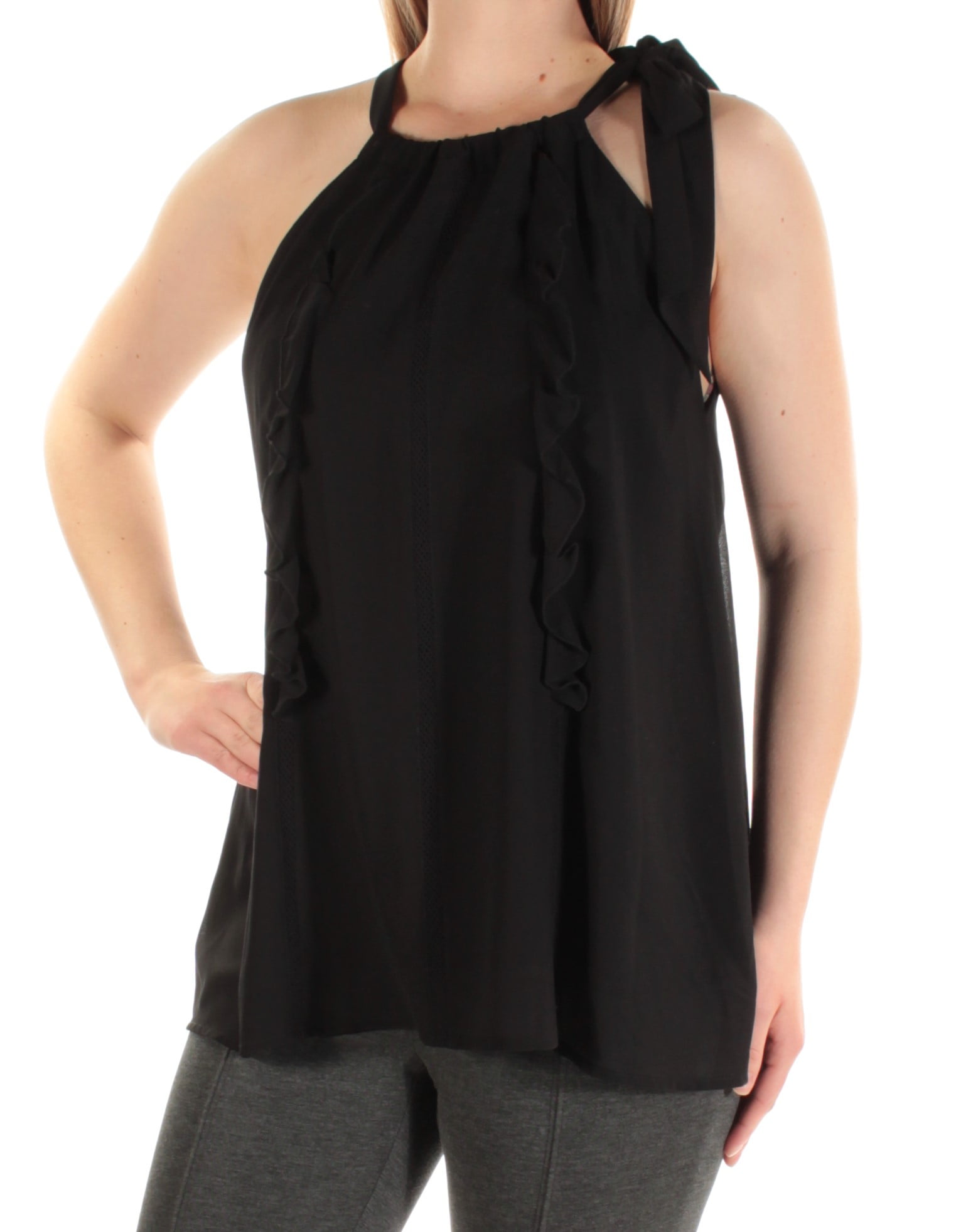 CYNTHIA ROWLEY Womens Black Tie Sleeveless Jewel Neck Top S - Walmart.com