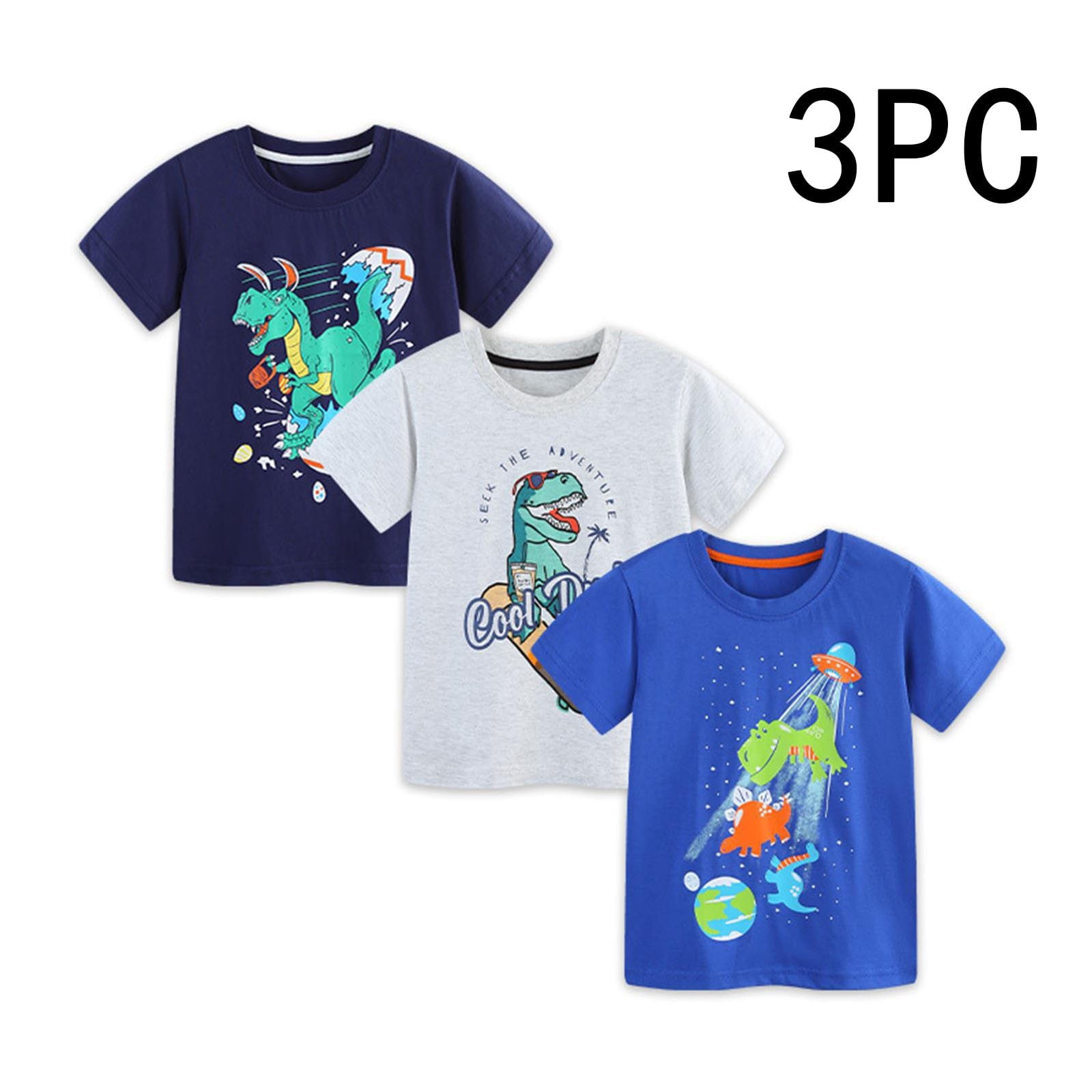 CYRBOKO 3PC Graphic Tees for Boys, Pullover Cotton Short Sleeve Casual ...
