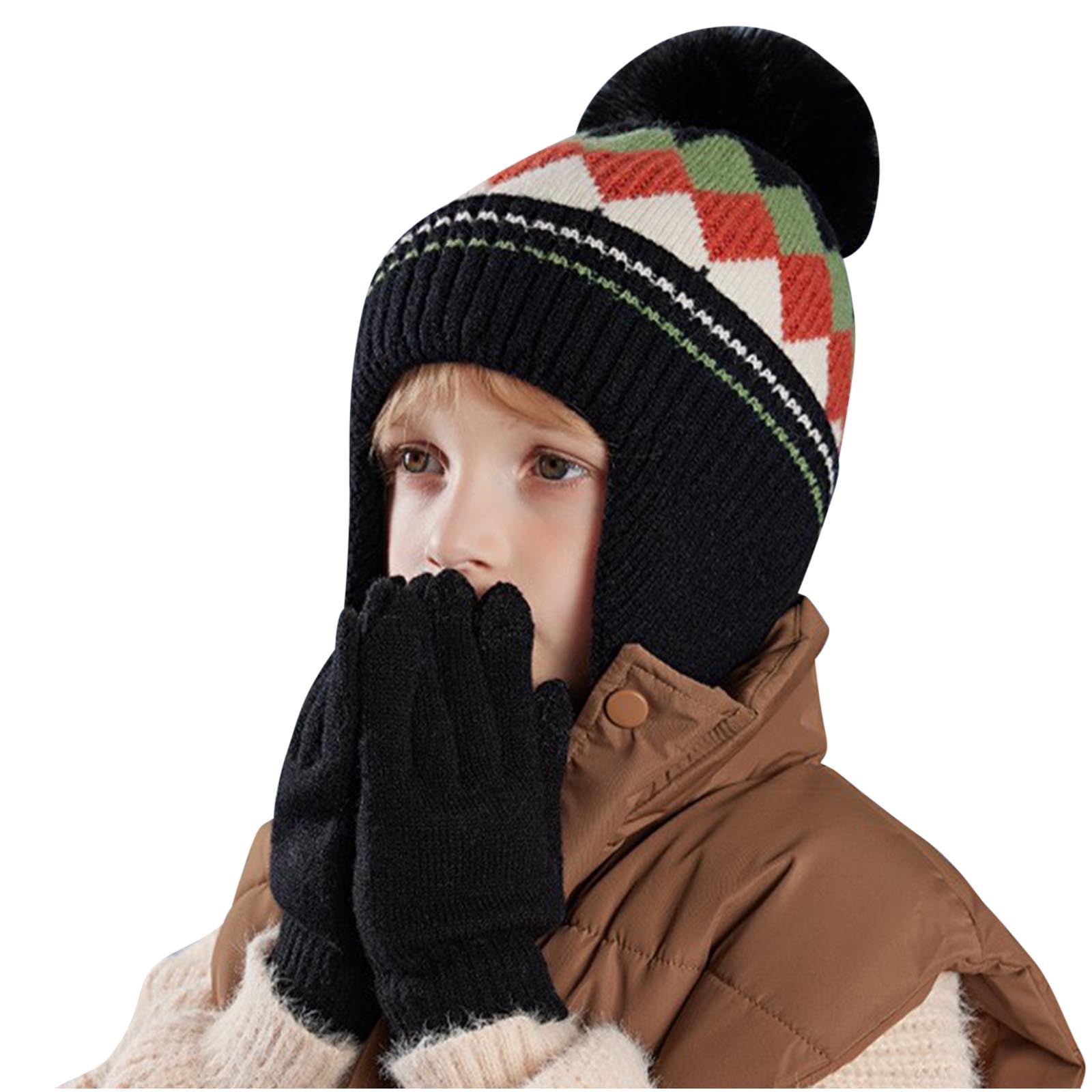 CYRBOKO Boys Beanies Sets, Pom-pom Thermal 2 Pieces Winter Gloves and ...