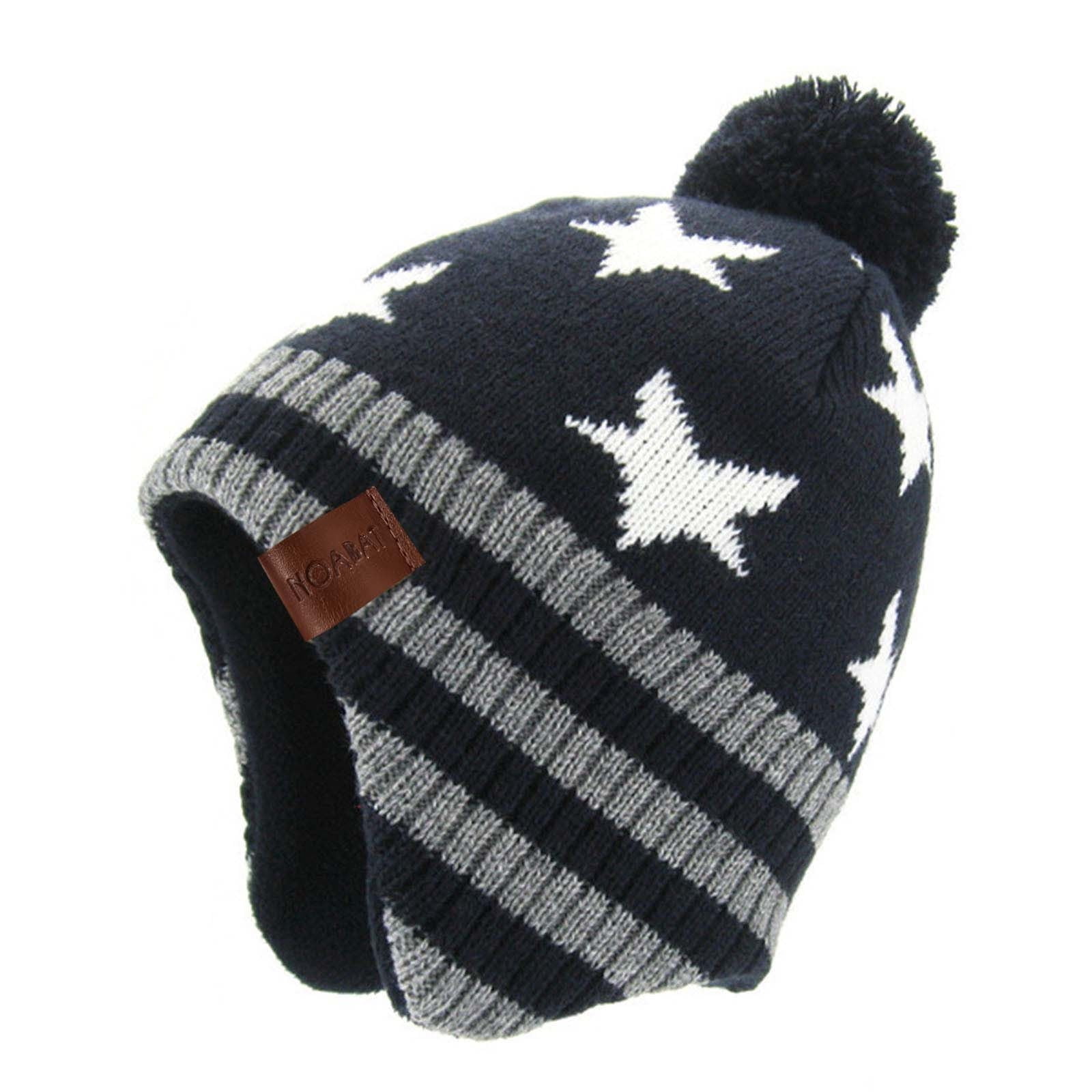 CYRBOKO Boys Beanies with Pompom, Thermal Soft Casual Earflap Winter ...