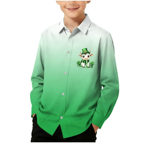 CYRBOKO Boys Button Down Shirts, Long Sleeve Soft Gradient St. Patrick ...