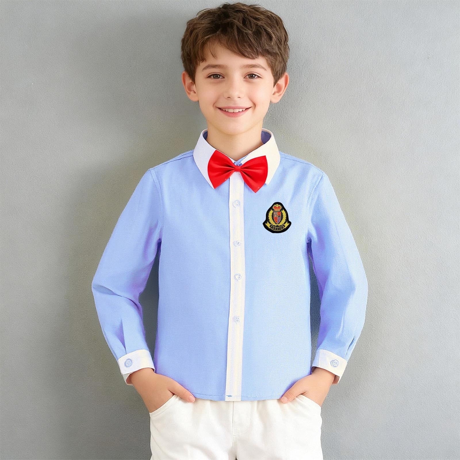 CYRBOKO Boys Button Down Shirts with Bow Tie, Long Sleeve Opening ...