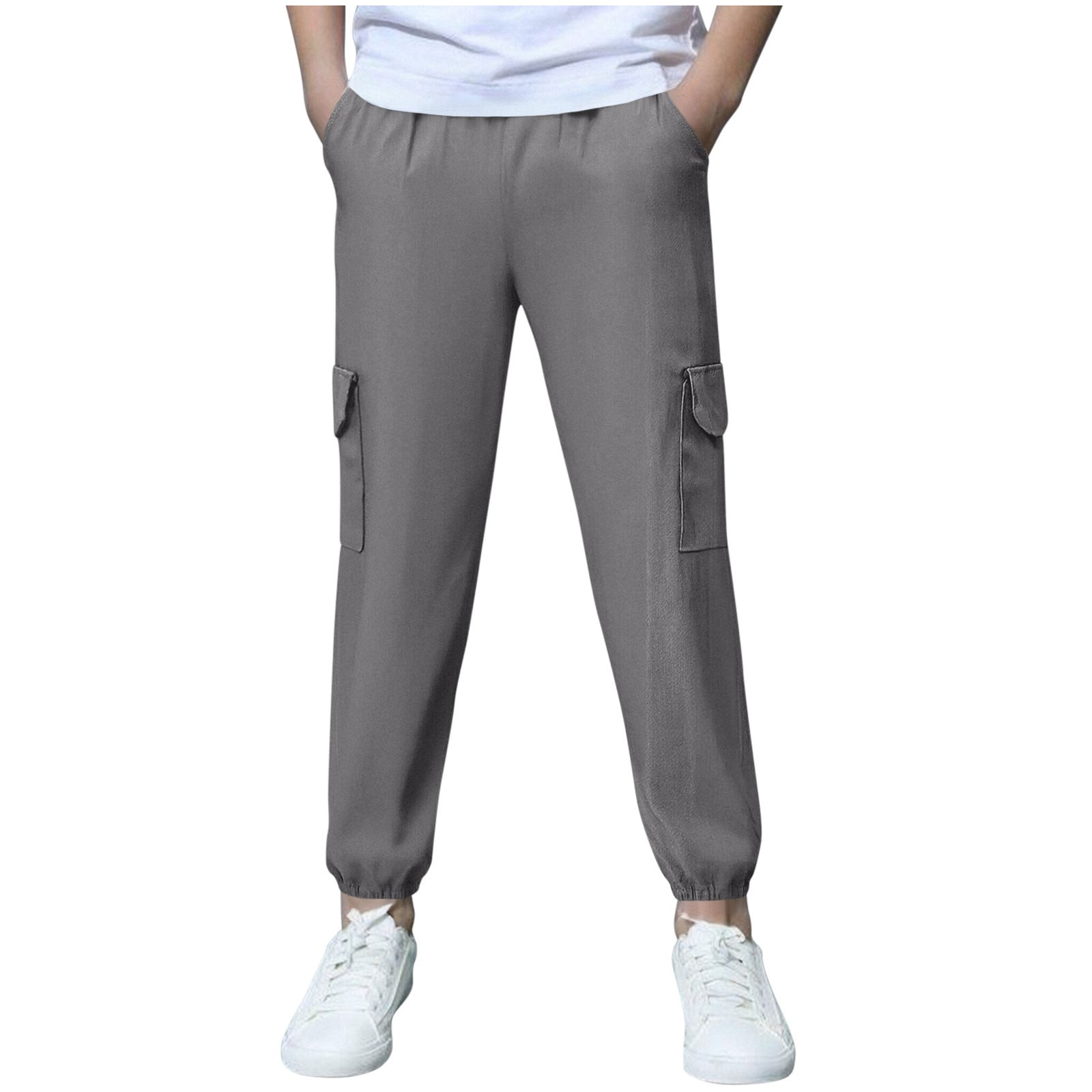 CYRBOKO Boys Cotton Linen Pants, Multi-Pocket Athletic Back-to-school ...