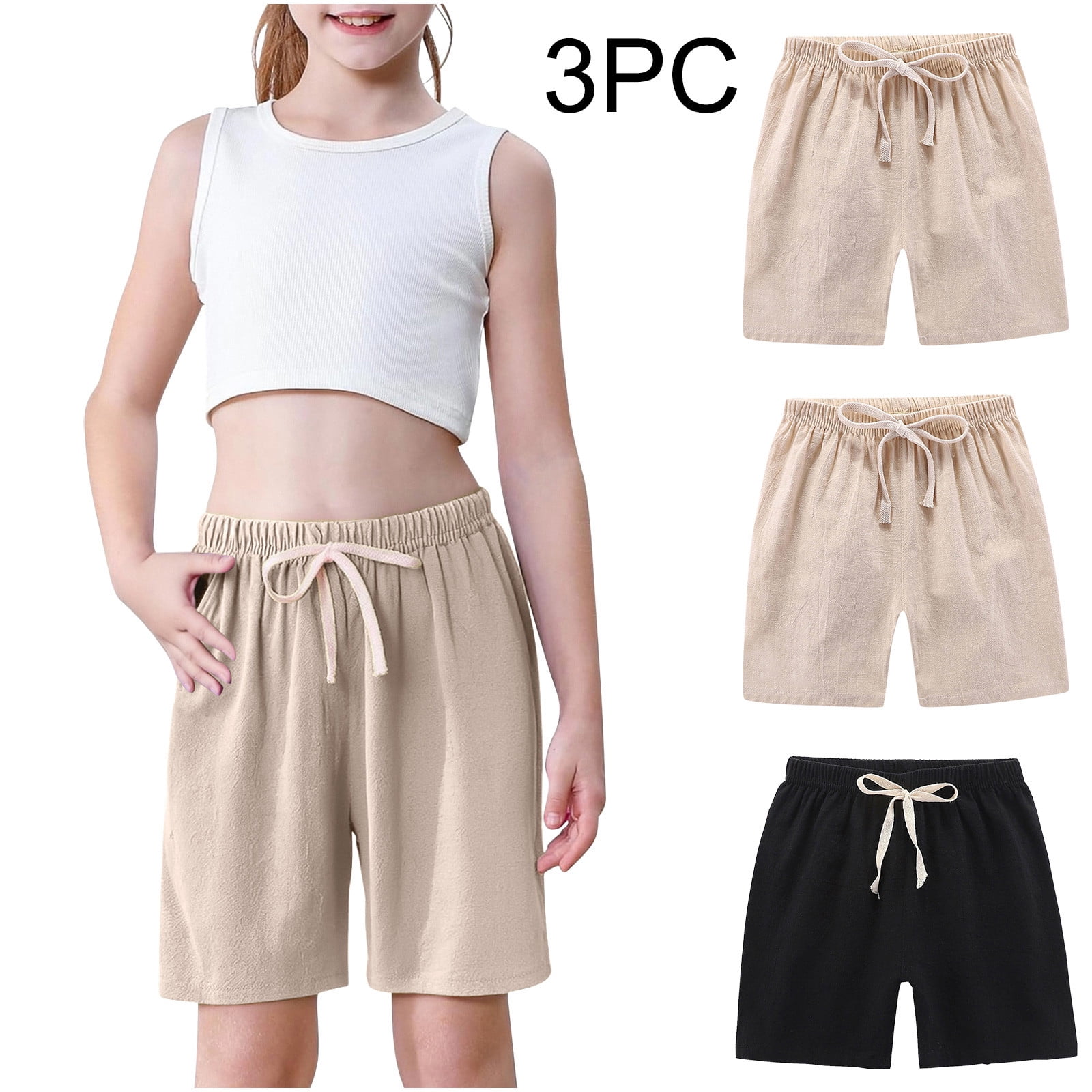 CYRBOKO Girls Casual Shorts, Drawstring 2025 Elastic Waist 3PC Summer ...
