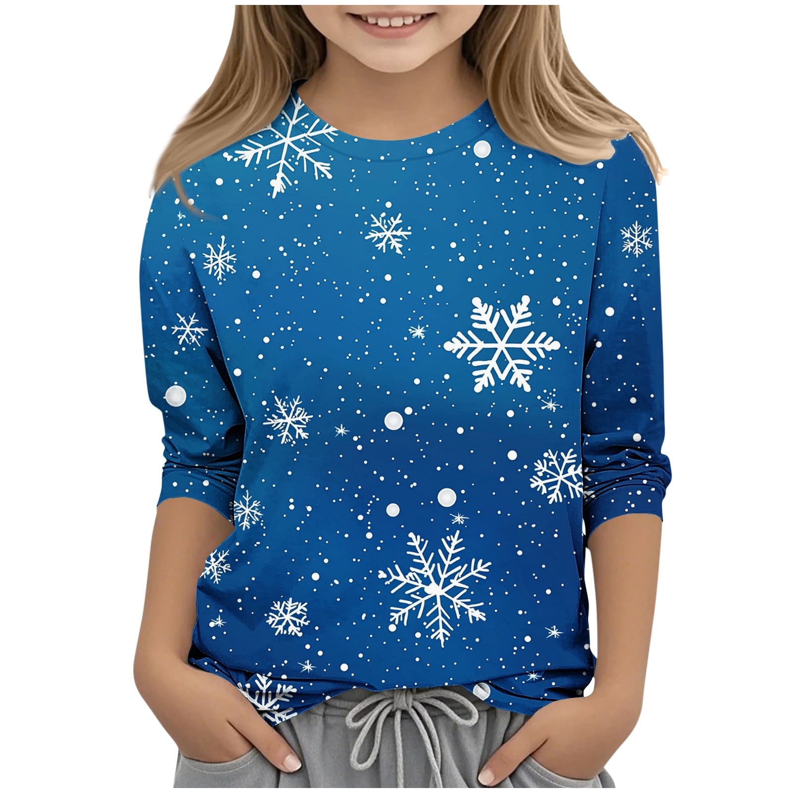 CYRBOKO Girls Christmas Tops, Stretchy Printed 3/4 Sleeve Crew neck ...