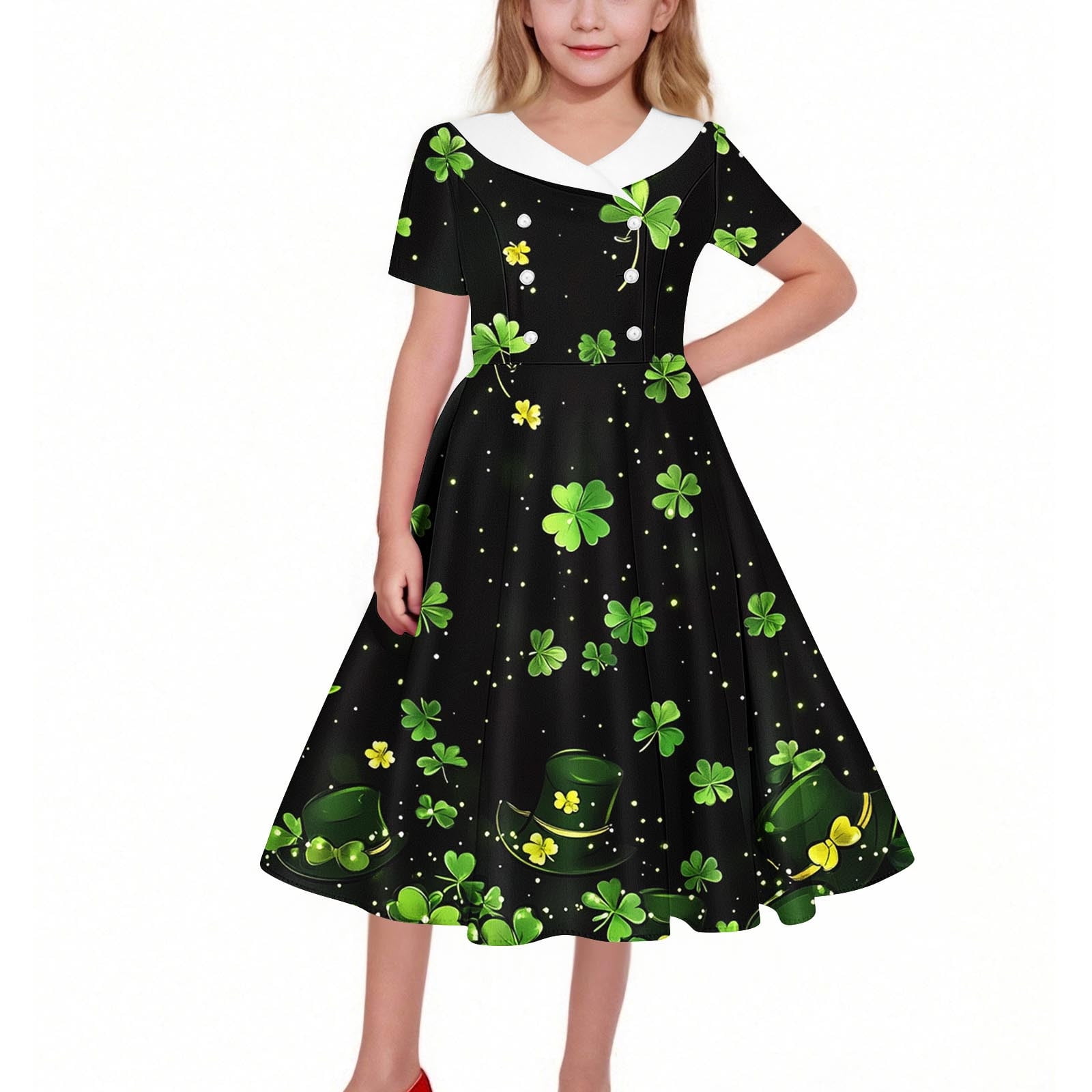 CYRBOKO Girls Dresses for St. Patrick's Day, A-line Casual Collared ...
