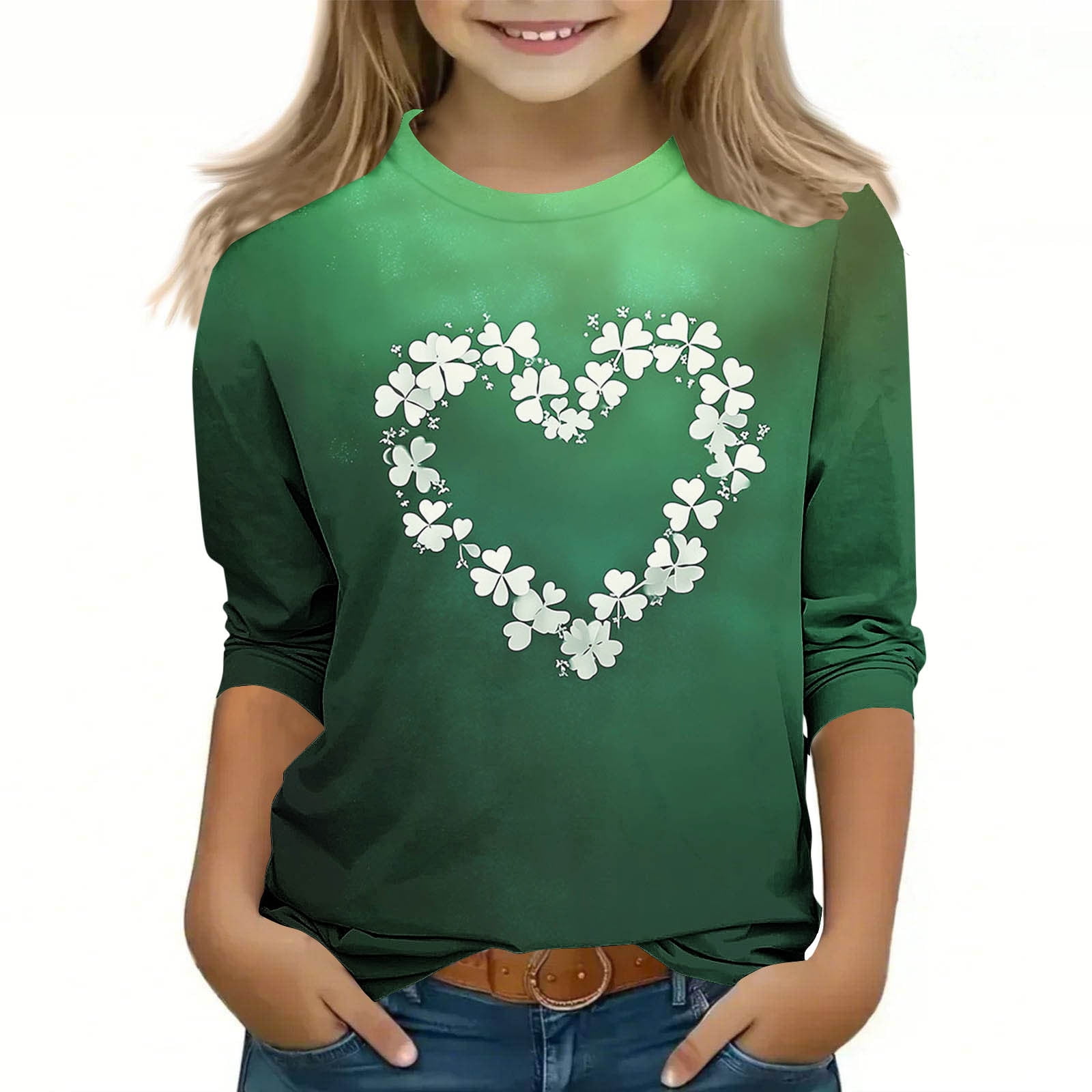 CYRBOKO Girls Graphic Tee, Crewneck St. Patrick's Day 3/4 Sleeve Heart ...