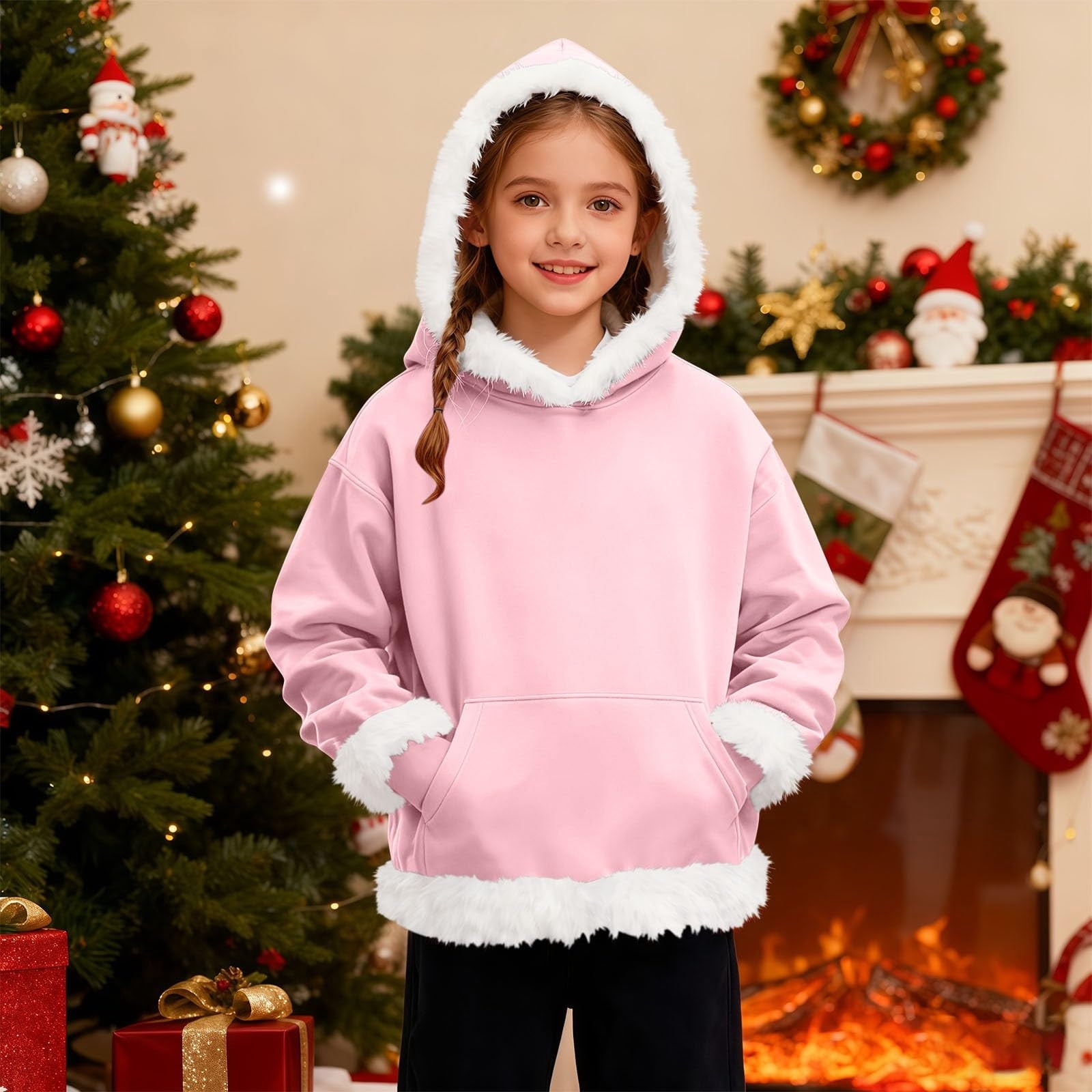 CYRBOKO Girls Hoodies with Fur-lined Trim, Thermal Winter Casual ...