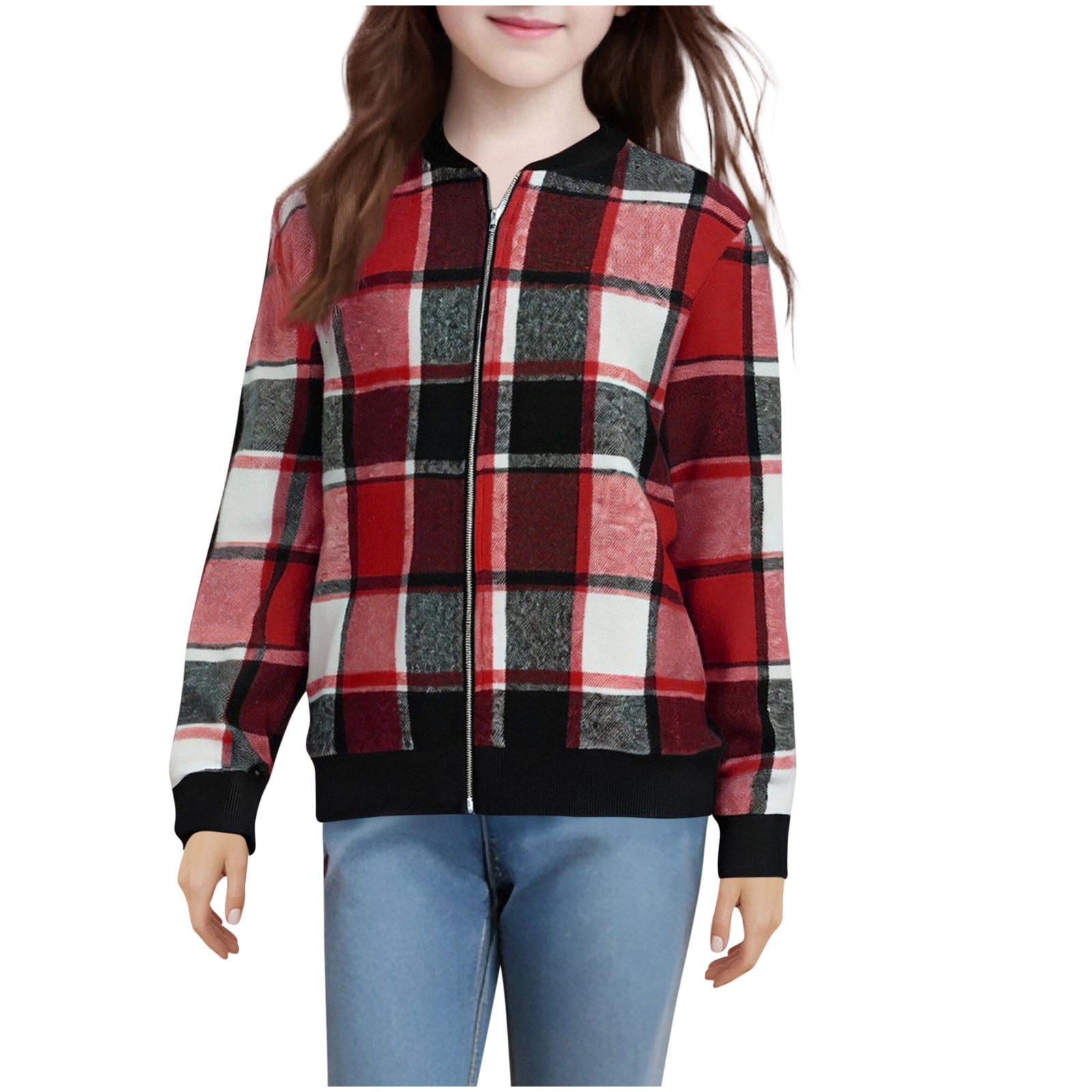 CYRBOKO Girls Jackets with Zip, Long Sleeve Thermal Plaid Casual Winter ...