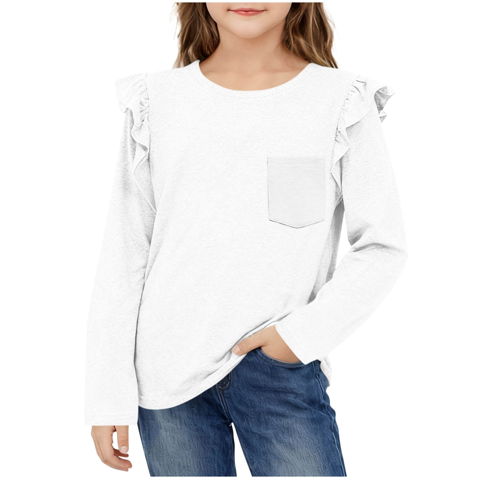 CYRBOKO Girls Long Sleeve Tops with Ruffles, Casual Crewneck Dance ...
