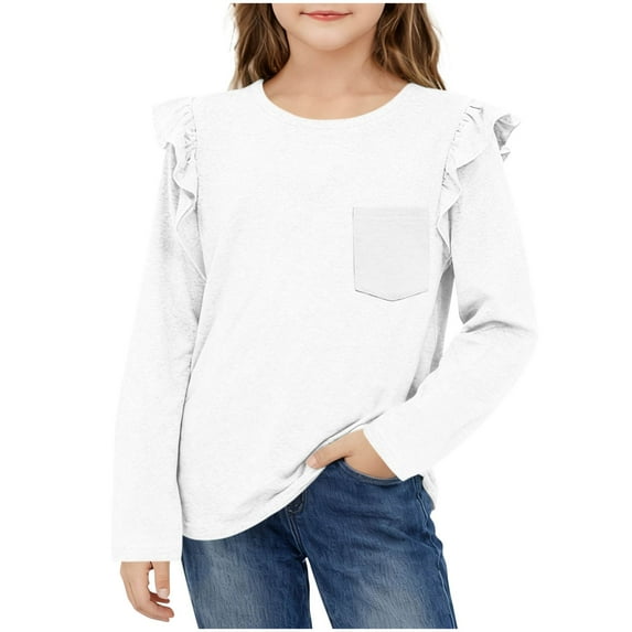 CYRBOKO Girls Long Sleeve Tops with Ruffles, Crewneck Casual Spring ...