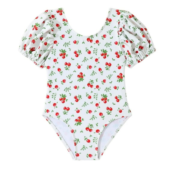 CYRBOKO Girls One-piece Swimsuits, Puff Sleeve Vacation Quick-dry ...